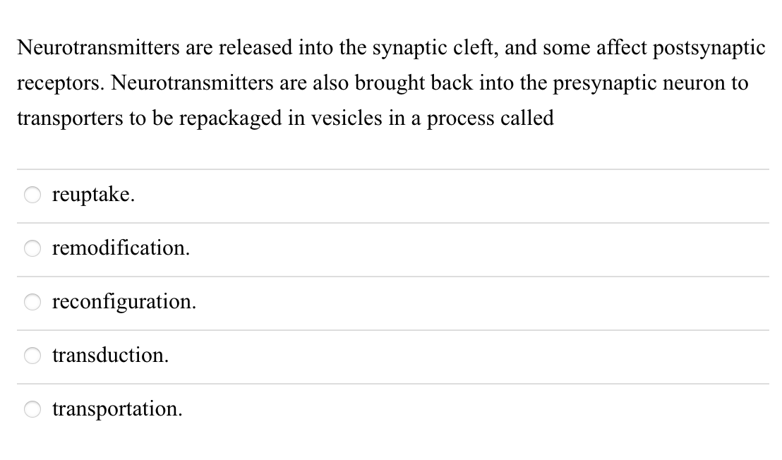 Solved Neurotransmitters are released into the synaptic | Chegg.com