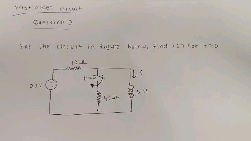 Solved For the circait in figure below, find it) for t>0 | Chegg.com