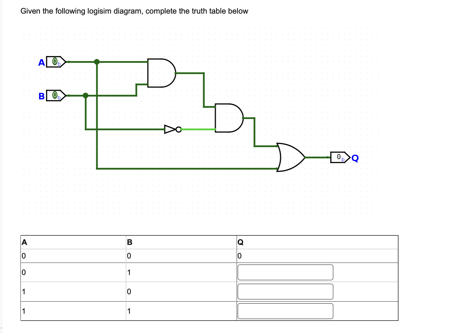 Solved Given the following logisim diagram, complete the | Chegg.com