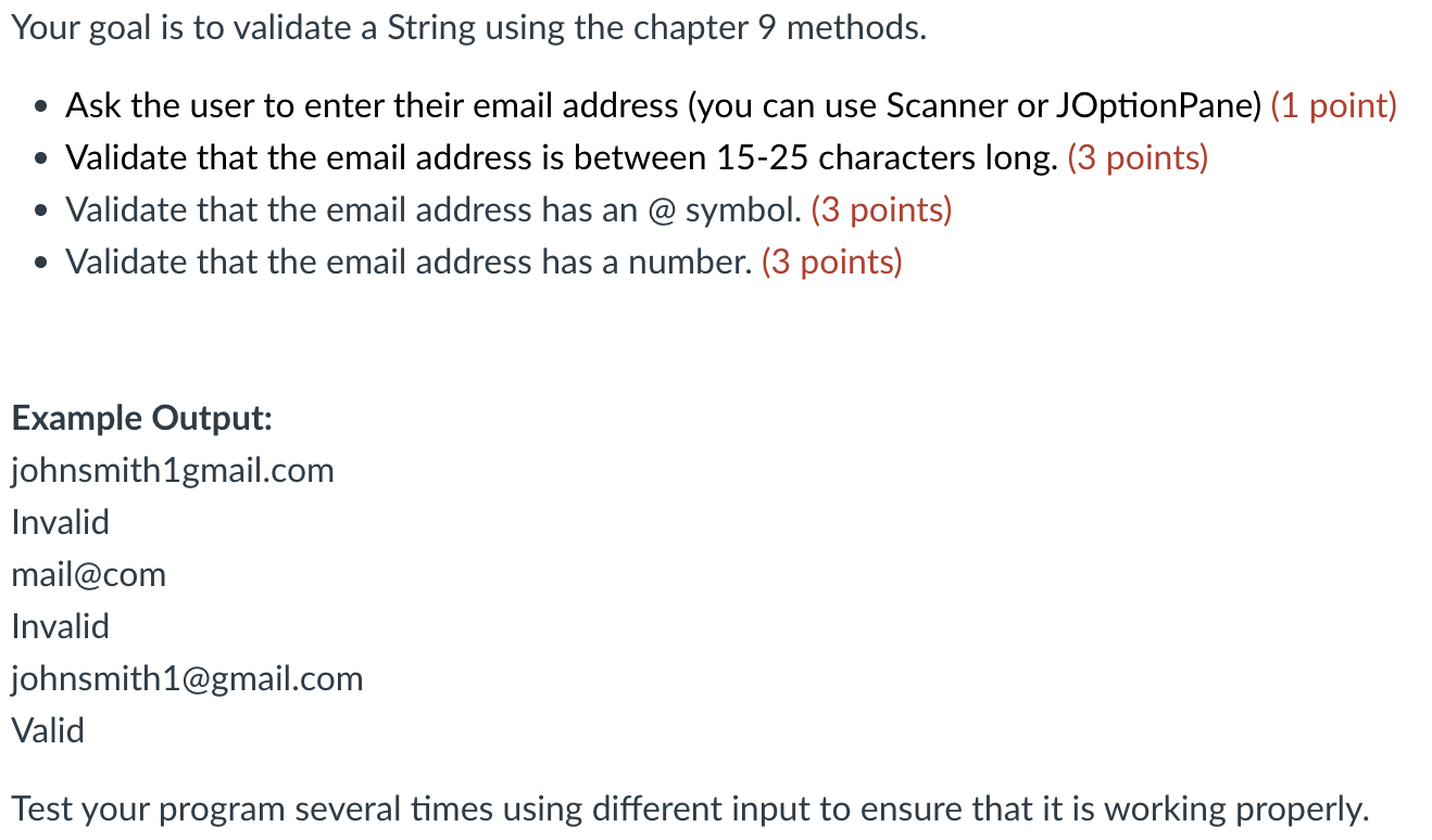 Solved Your goal is to validate a String using the chapter 9 | Chegg.com