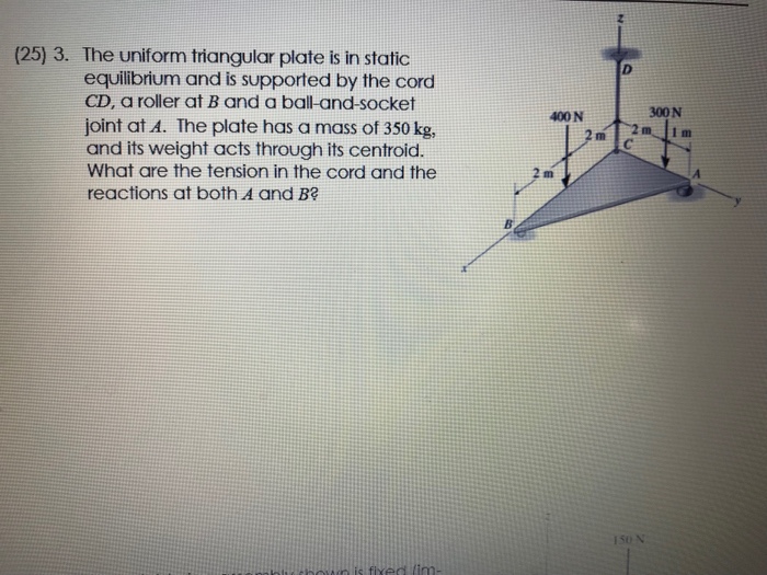 Solved (25) 3. The uniform triangular plate is in static | Chegg.com