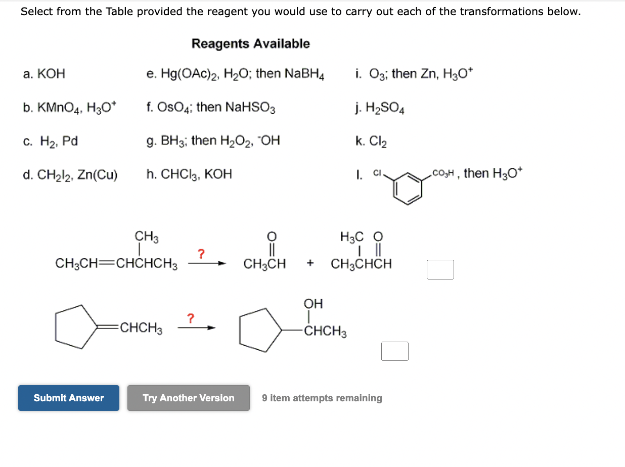Solved Select from the Table provided the reagent you would | Chegg.com Solved Select from the Table provided the reagent you would | Chegg.com