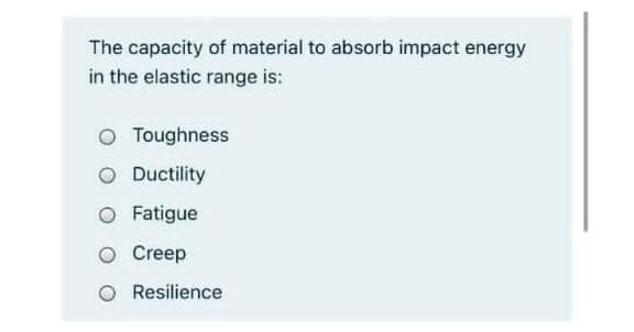 Solved The capacity of material to absorb impact energy in | Chegg.com
