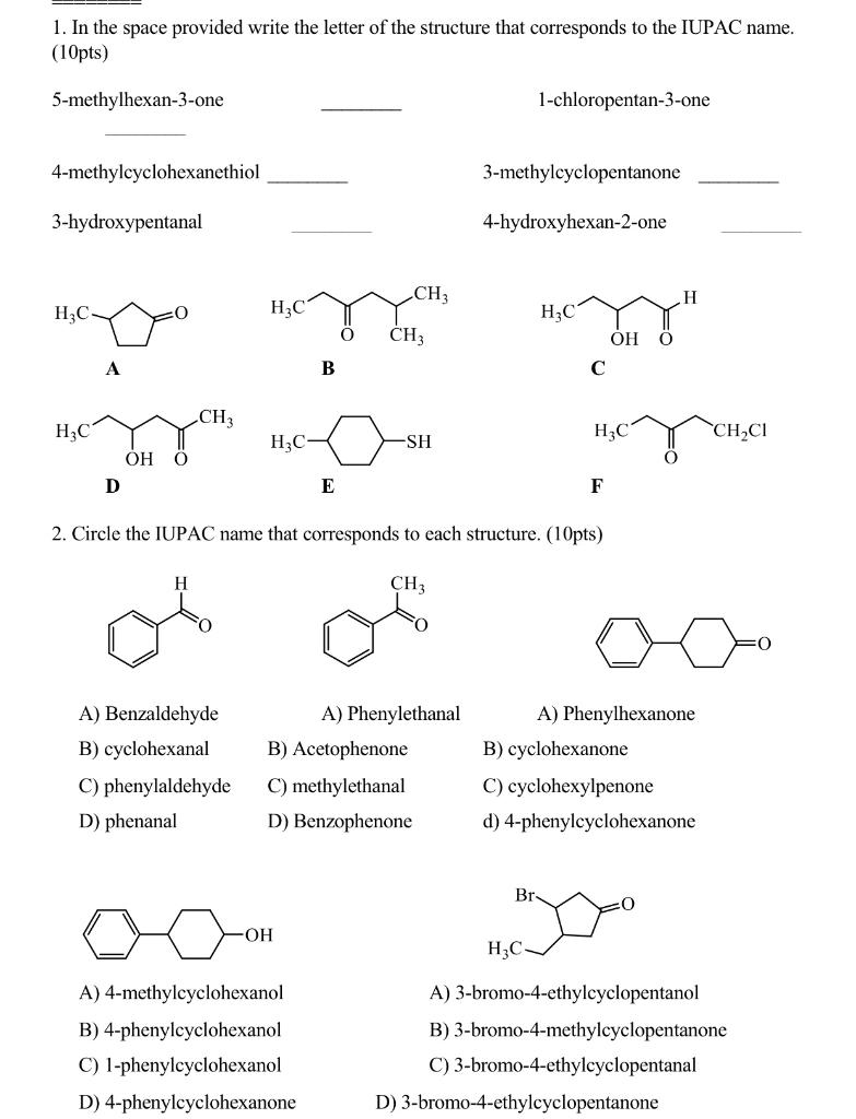 Solved 1. In the space provided write the letter of the | Chegg.com