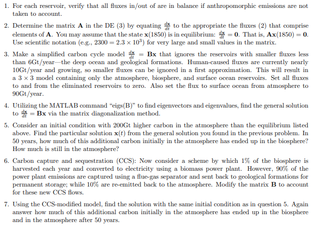 Solved Global Carbon Cycle Mixture Model and Carbon Capture | Chegg.com