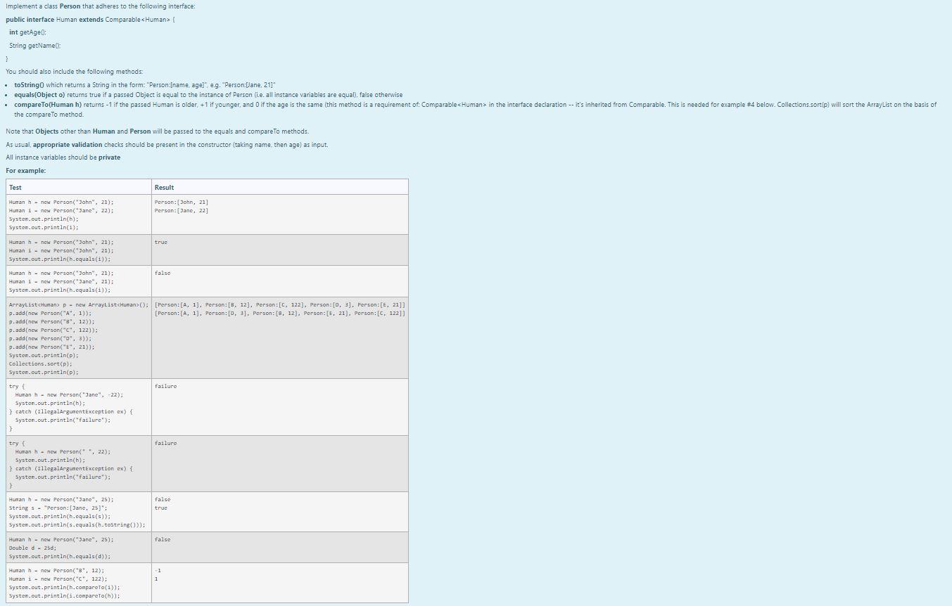 Solved Implement a class Person that adheres to the | Chegg.com