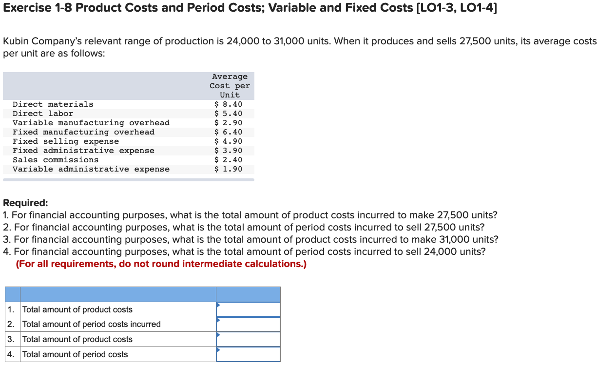 Solved Exercise 1 4 Fixed And Variable Cost Behavior Lo1 4 0290