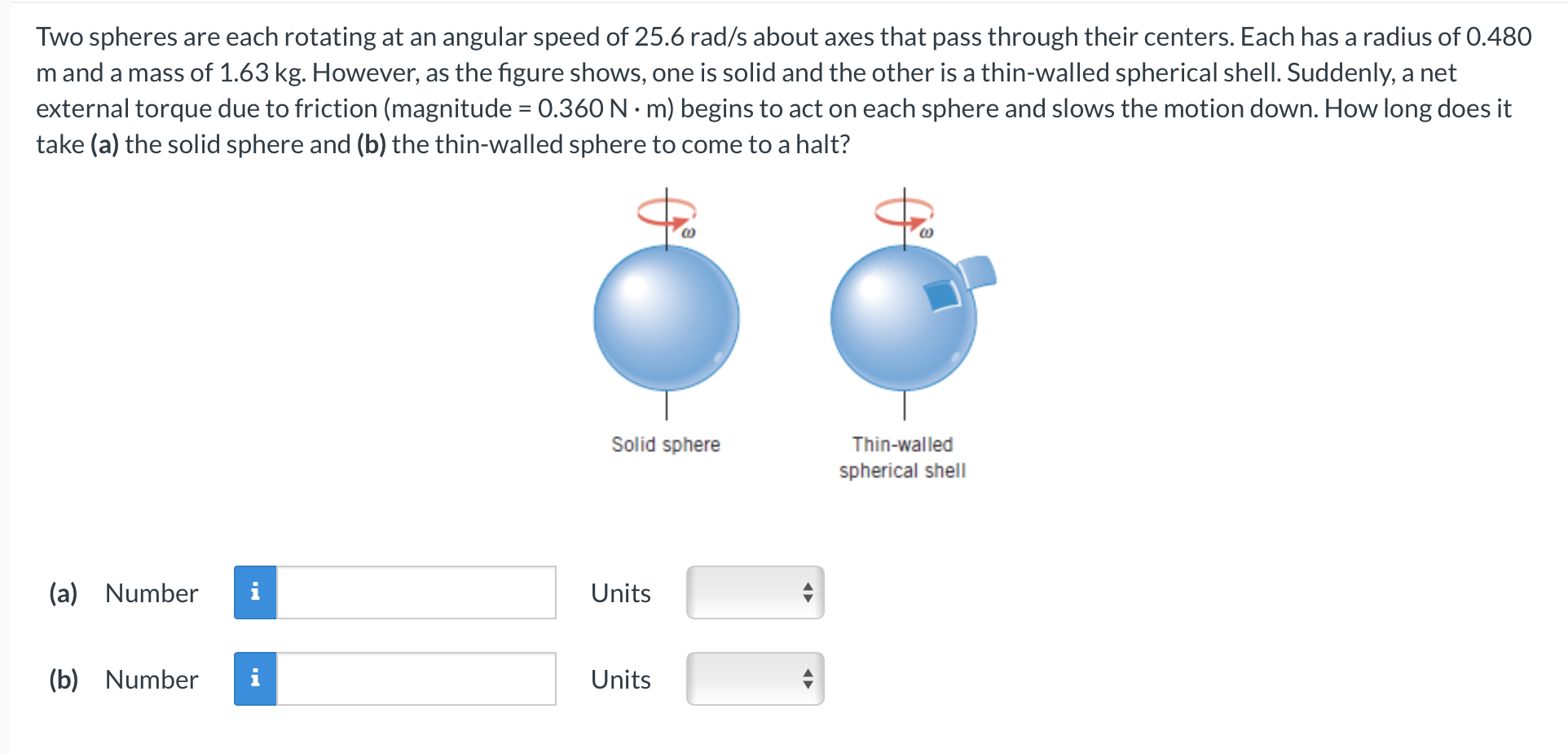 Solved Two spheres are each rotating at an angular speed of | Chegg.com
