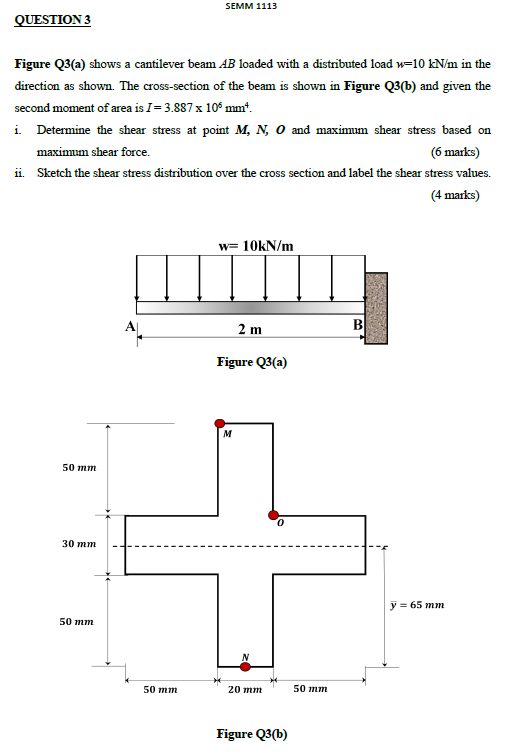 Solved SEMM 1113 QUESTION 3 Figure Q3(a) shows a cantilever | Chegg.com
