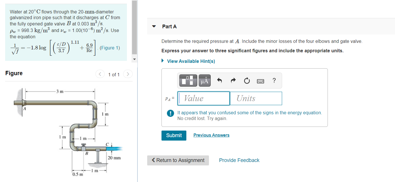 Solved Part A Water at 20°C flows through the 20-mm-diameter | Chegg.com