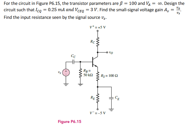 Solved For the circuit in Figure P6.15, the transistor | Chegg.com