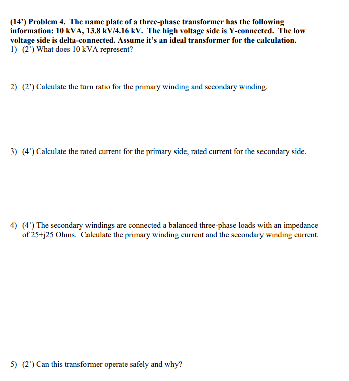 Solved (14') Problem 4. The name plate of a three-phase | Chegg.com