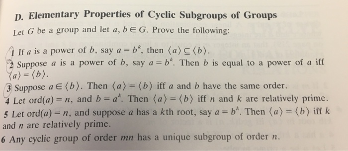 Solved D. Elementary Properties of Cyclic Subgroups of | Chegg.com