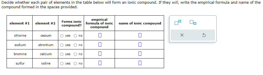 Solved Decide whether each pair of elements in the table | Chegg.com