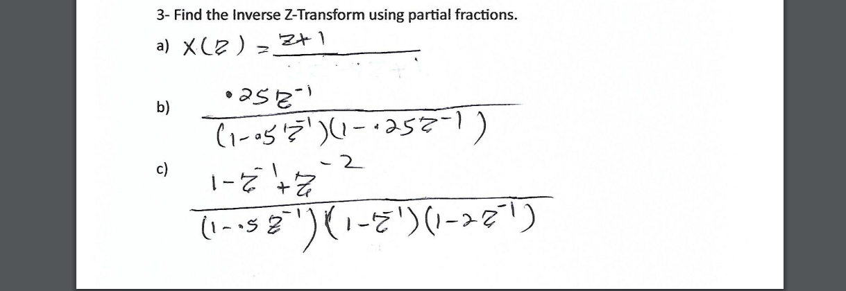 Solved 3- Find the Inverse Z-Transform using partial | Chegg.com