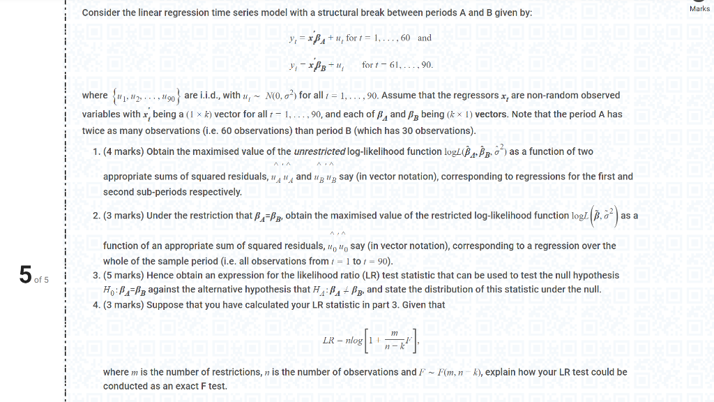 Consider The Linear Regression Time Series Model With