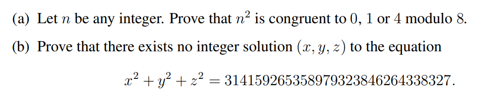 Solved (a) Let n be any integer. Prove that n’ is congruent | Chegg.com