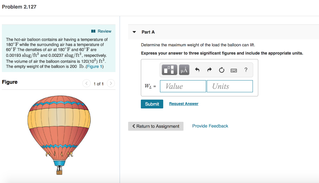 Solved Problem 2.127 Review Part A The hot-air balloon | Chegg.com