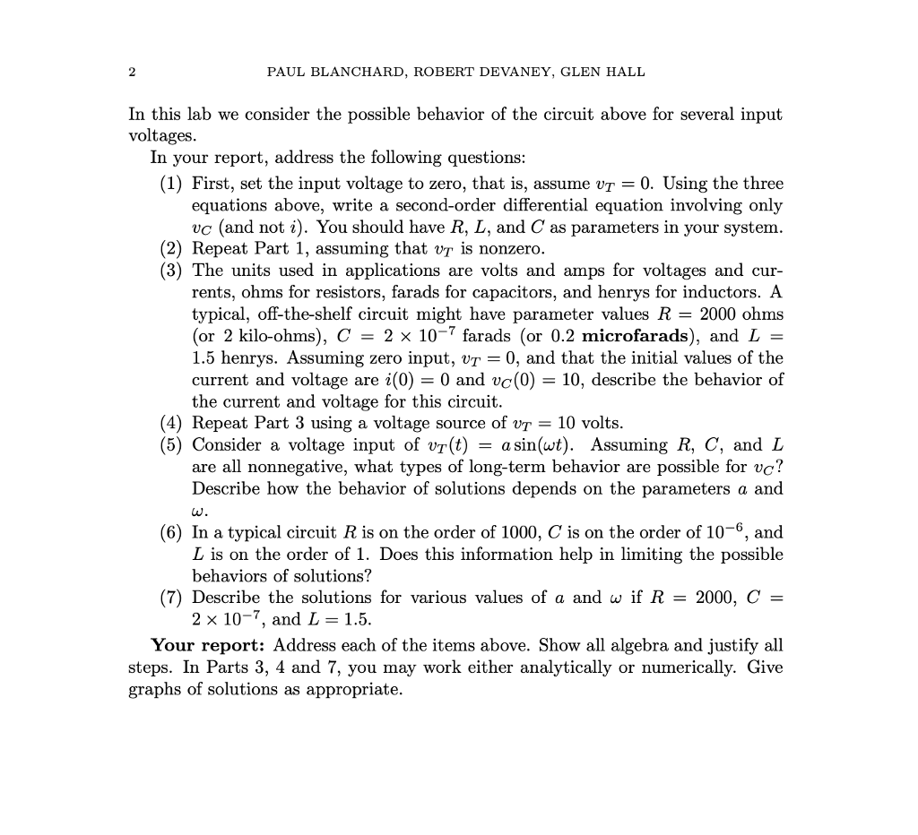 Solved RLC CIRCUITS PAUL BLANCHARD, ROBERT DEVANEY, GLEN | Chegg.com