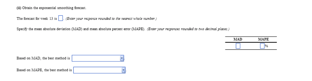 Solved (ii) Obtain the exponential smoothing forecast. The | Chegg.com
