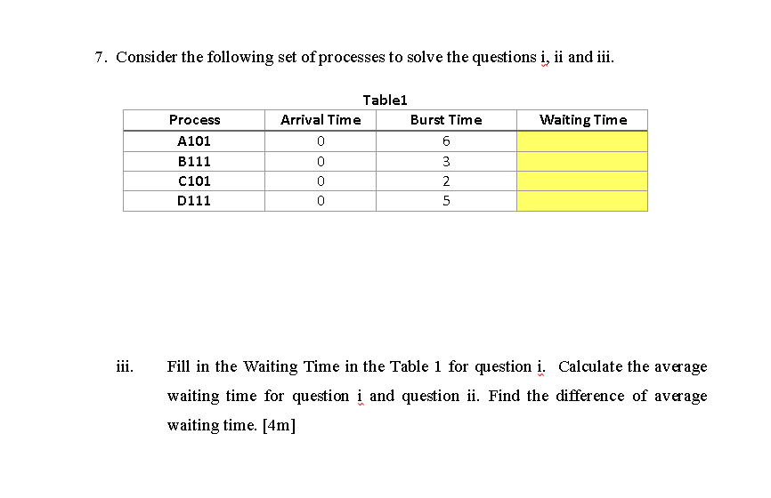7. Consider the following set of processes to solve | Chegg.com