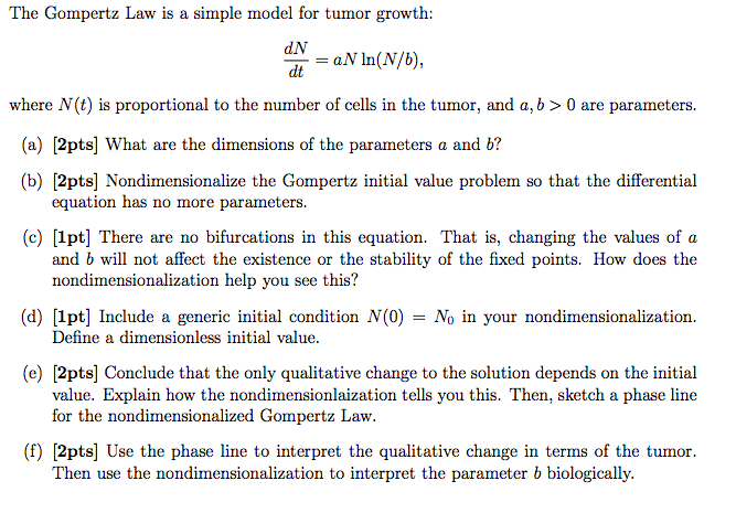 The Gompertz Law is a simple model for tumor growth: | Chegg.com