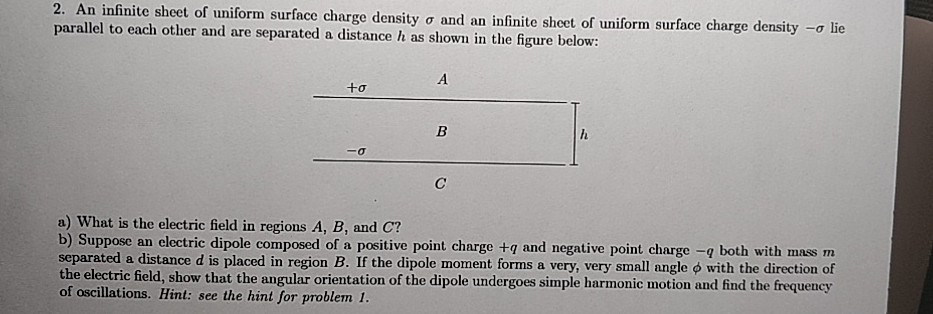 Solved An infinite sheet of uniform surface charge density σ | Chegg.com