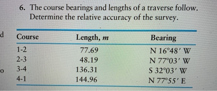 Solved 6. The course bearings and lengths of a traverse | Chegg.com