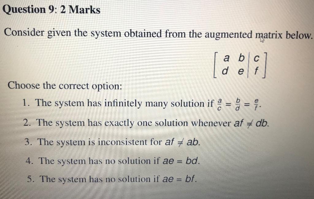 Solved Question 9: 2 Marks Consider given the system | Chegg.com