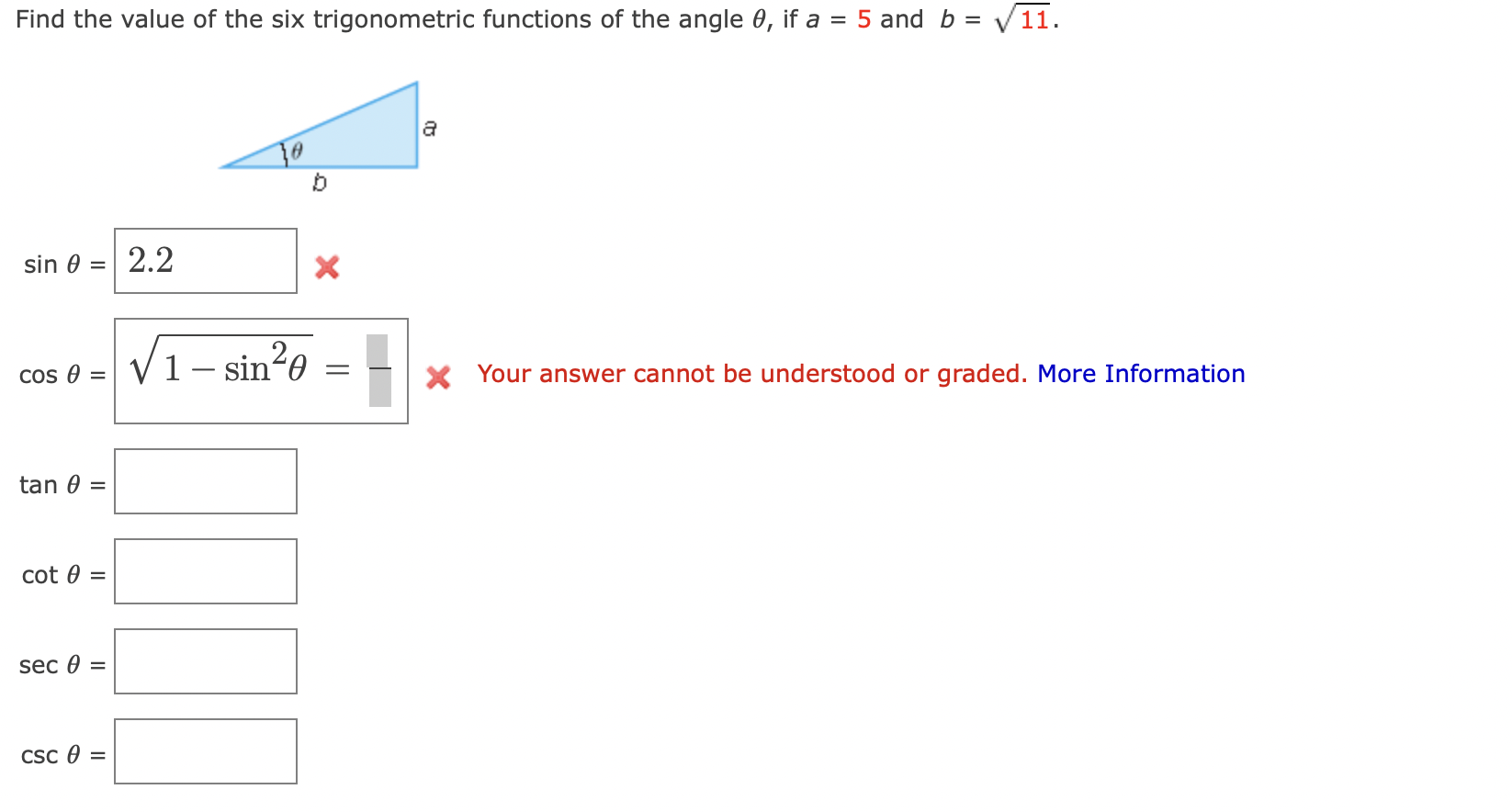 Solved Find The Value Of The Six Trigonometric Functions Of