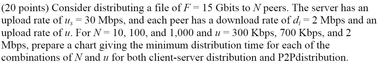 Solved (20 points) Consider distributing a file of F = 15 | Chegg.com