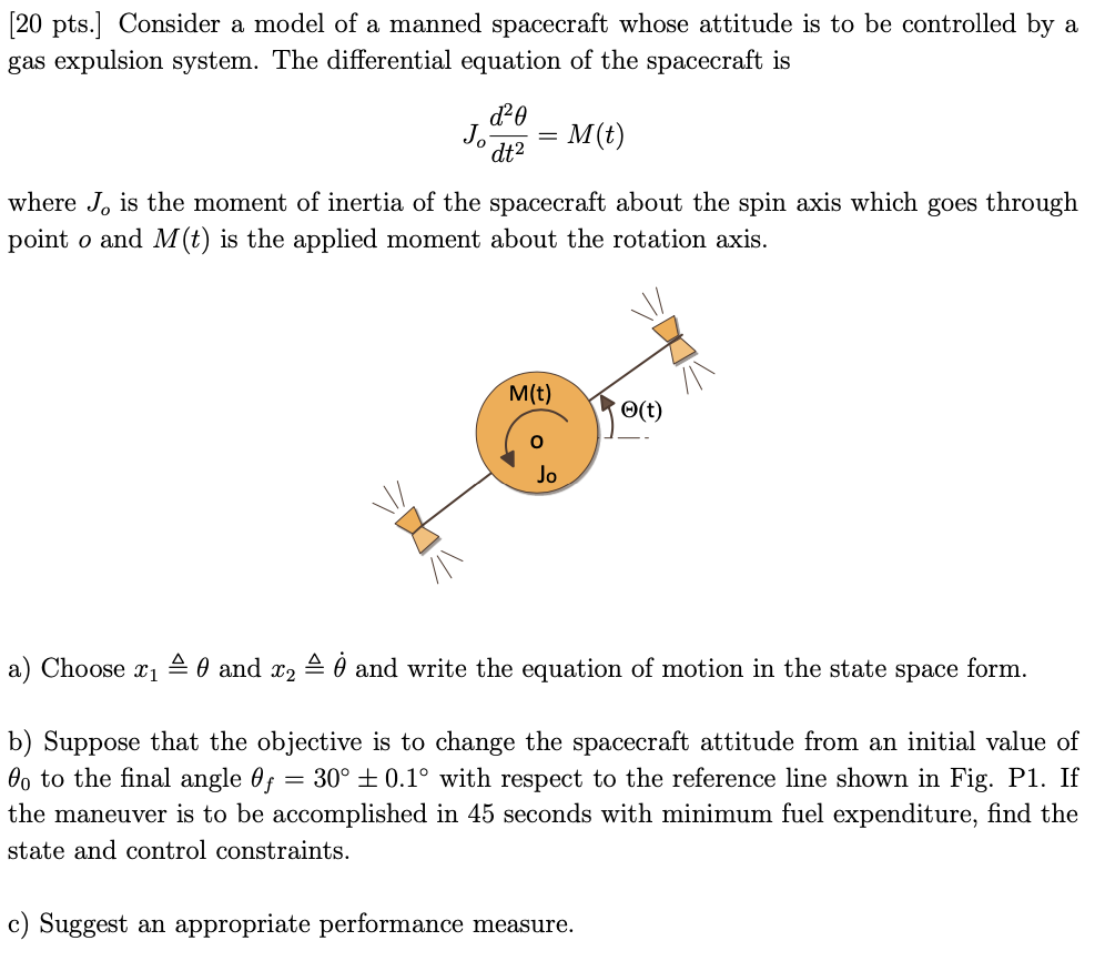 Solved [20 pts.] Consider a model of a manned spacecraft | Chegg.com