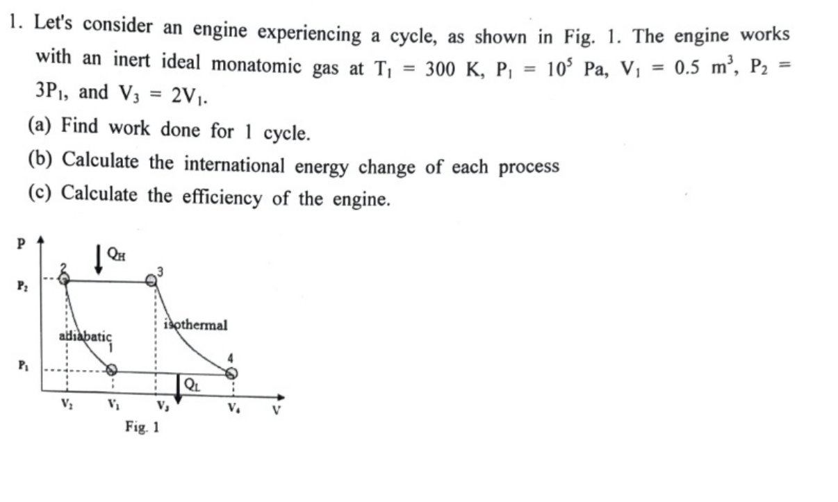 Solved = 1. Let's consider an engine experiencing a cycle, | Chegg.com