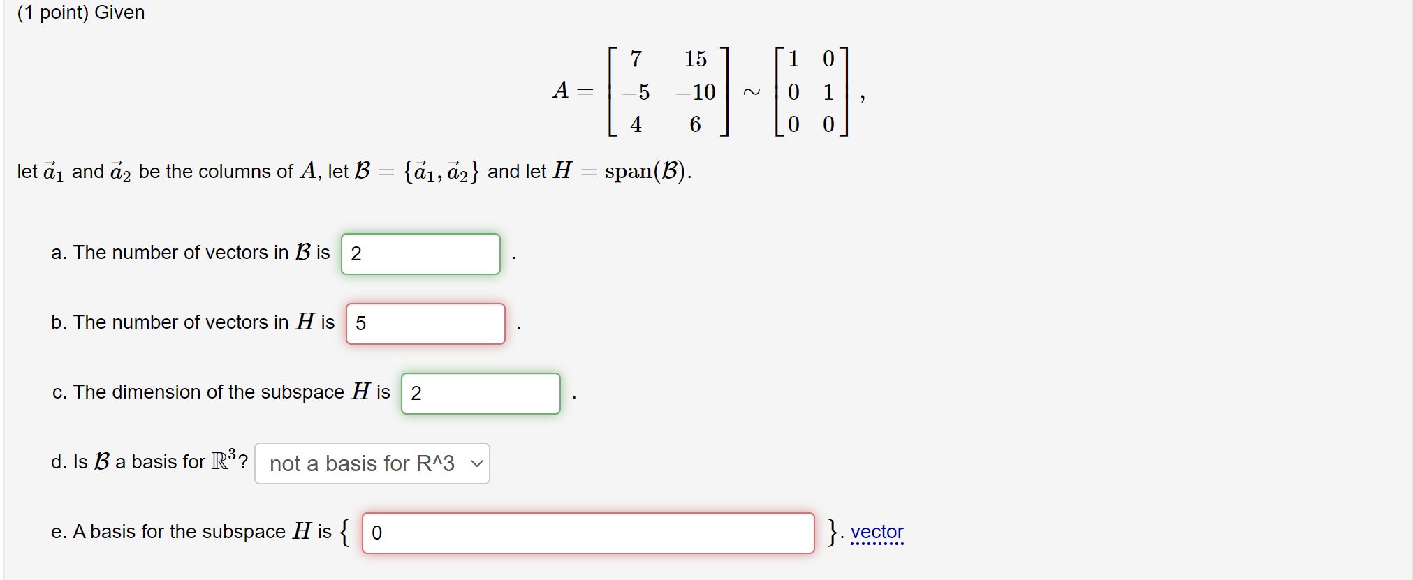 Solved (1 point) a. Write the vector (19, -10, –7) as a | Chegg.com