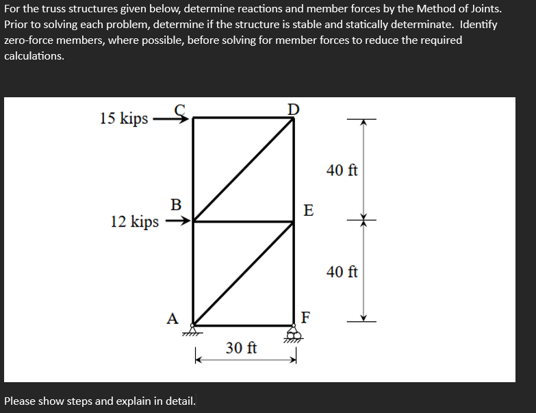 Solved For the truss structures given below, determine | Chegg.com
