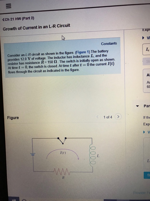 Solved Ch 21 HW (Part 2) Growth of Current in an L-R Circuit | Chegg.com