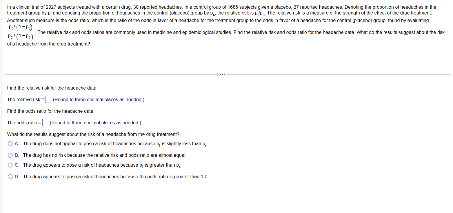 Solved of a headache from the drug treatment? Find the | Chegg.com