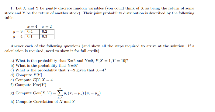 Solved 1. Let X and Y be jointly discrete random variables | Chegg.com