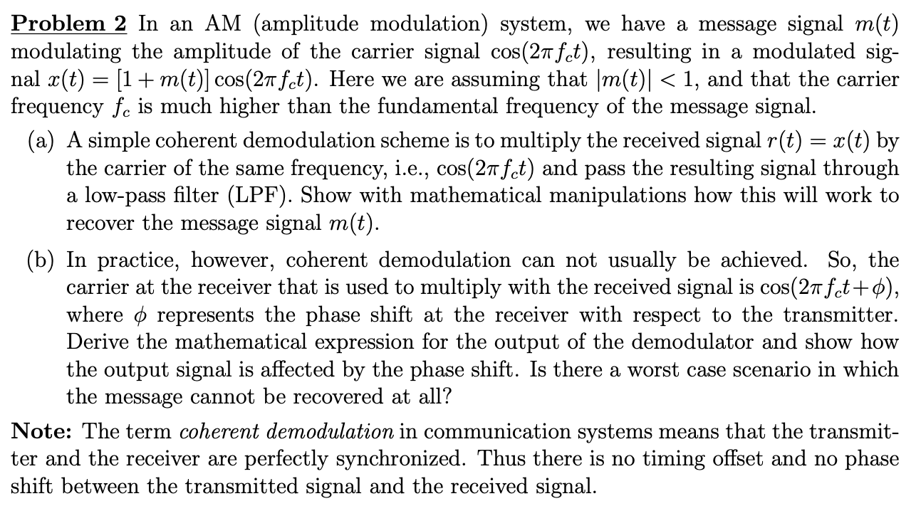 Solved Problem 2 In An Am Amplitude Modulation System We
