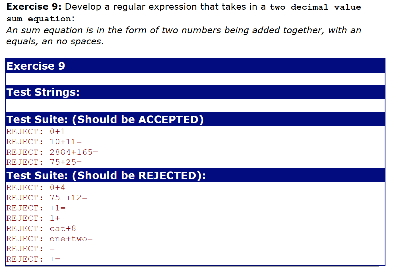 Exercise 1: Develop a regular expression for any | Chegg.com