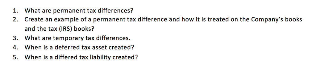 Solved What are permanent tax differences? Create an example | Chegg.com