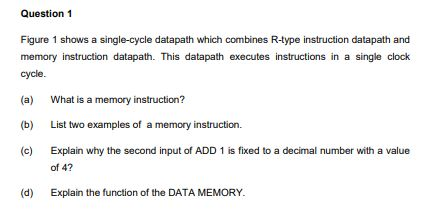 Solved Question 1 Figure 1 shows a single-cycle datapath | Chegg.com