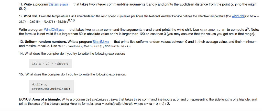 Solved 11. Write a program Distance.java that takes two | Chegg.com