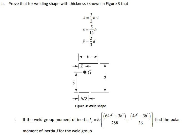Solved a. Prove that for welding shape with thickness t | Chegg.com