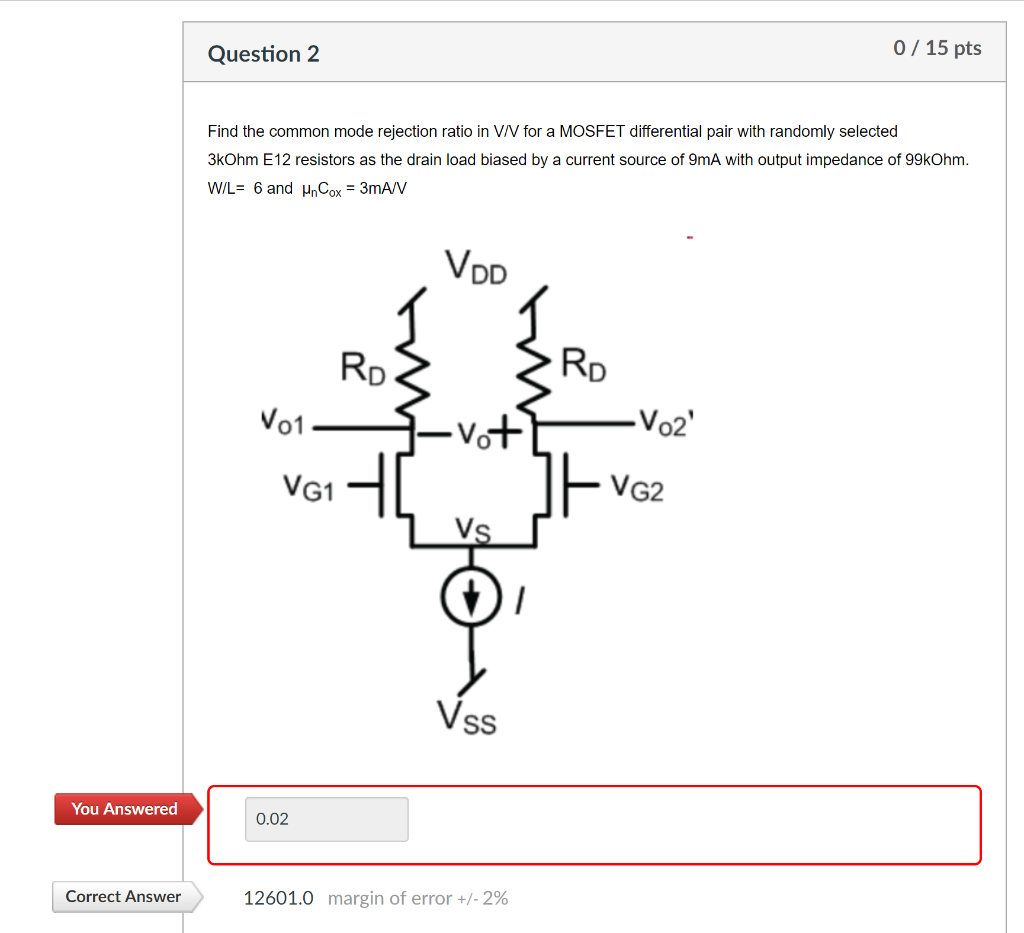 Solved 0/15 pts Question 2 Find the common mode rejection | Chegg.com