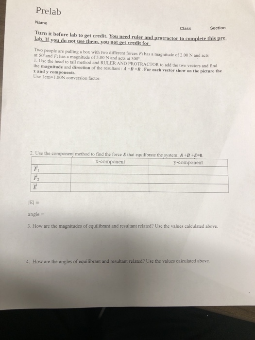 Solved Prelab Name Section Class Turn it before lab to get | Chegg.com