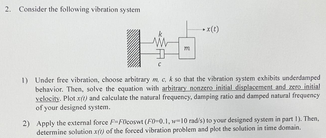 2. Consider the following vibration system 1) Under | Chegg.com