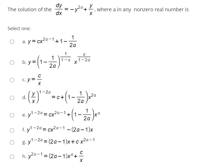 Solved The solution of the dy dx -y2a + у х where a in any | Chegg.com