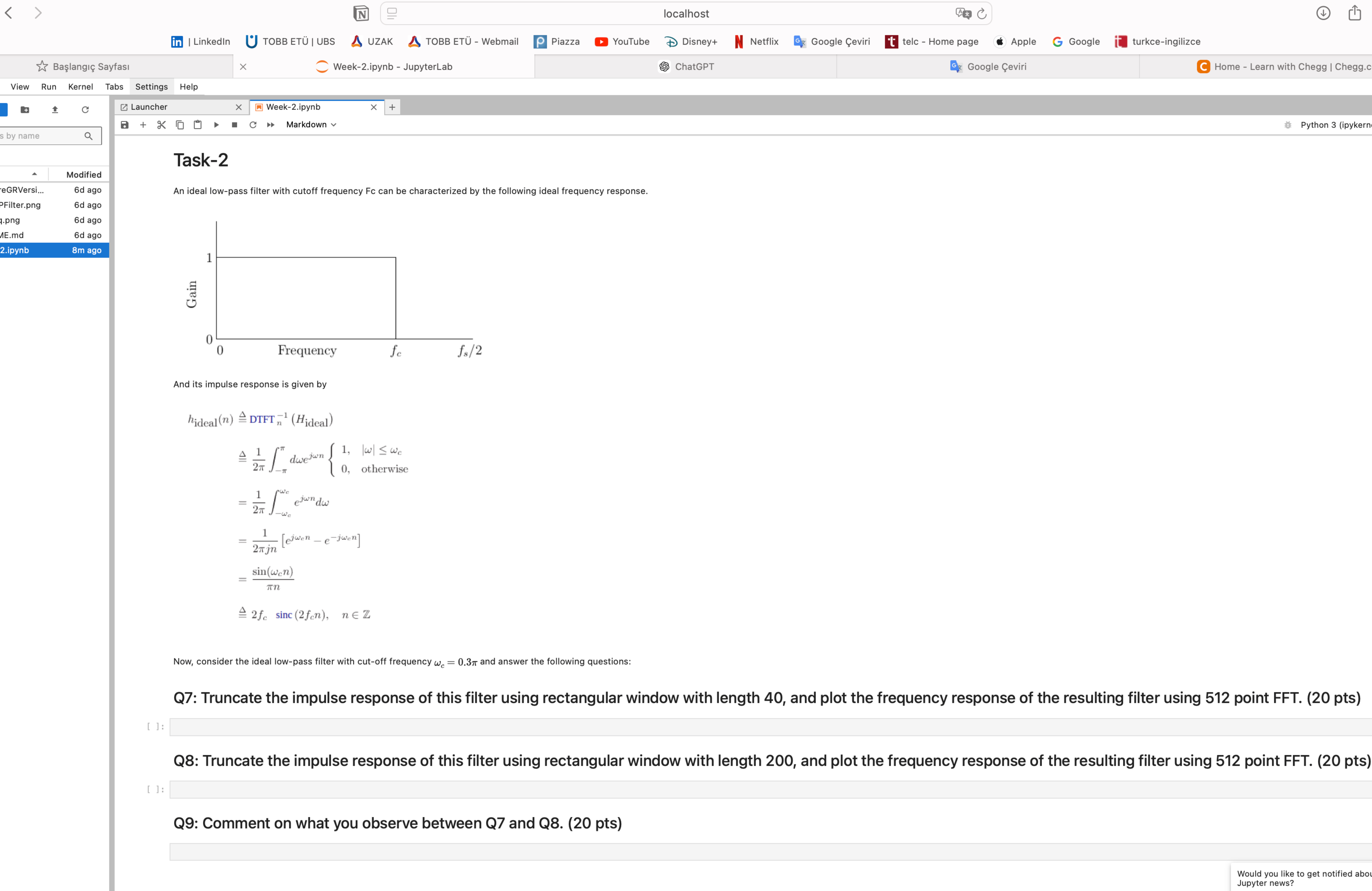 Solved Task-2An ideal low-pass filter with cutoff frequency | Chegg.com