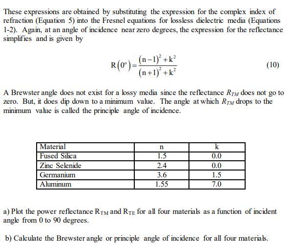 Solved 2. Fresnel Equations The Fresnel equations are | Chegg.com